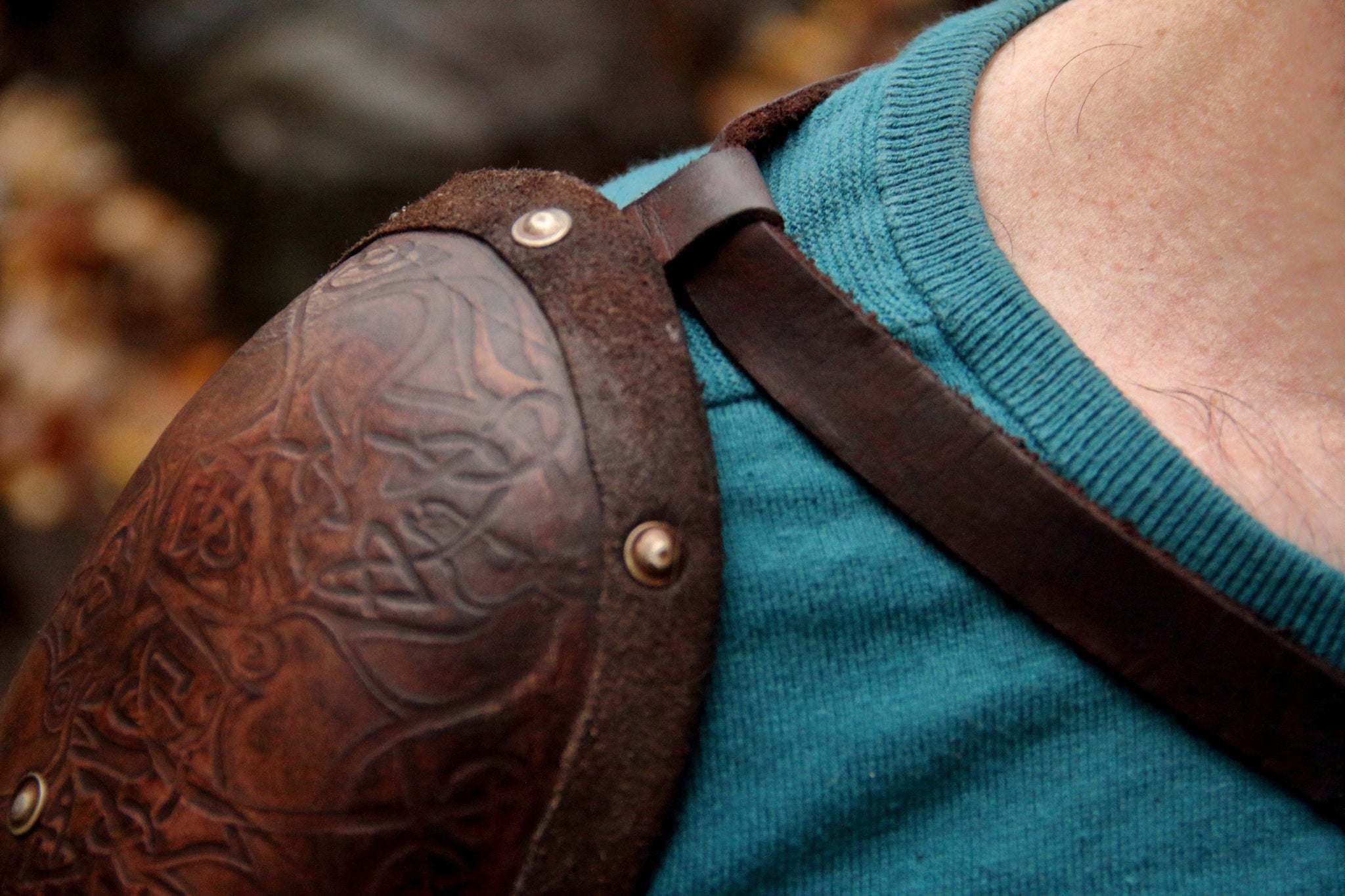 Viking shoulder armor embossed; medieval larp and sca leather pauldron ...
